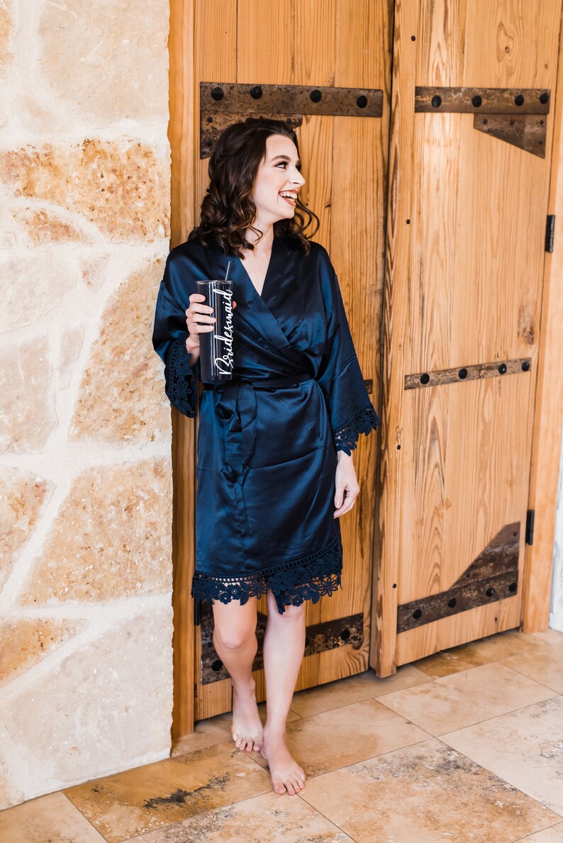 Bridesmaid Robes Silky Satin Lace Robe for Getting Ready | Etsy