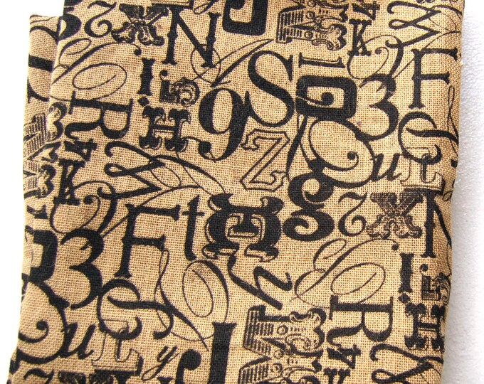 Printed Burlap Fabric - Typography Fabric - Tossed Type Fabric - Burlap ...