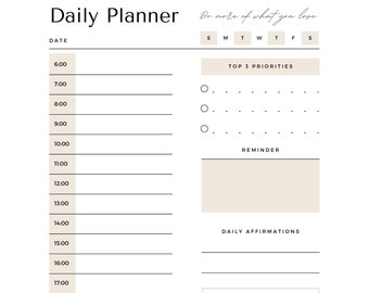 Daily Planner Printable, Minimalist Daily Planner, Daily Organizer ...