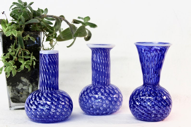 Hand Blown Blue Bubble Vase - Etsy