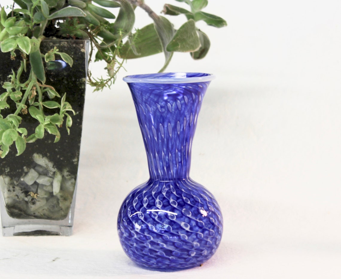 Hand Blown Blue Bubble Vase - Etsy