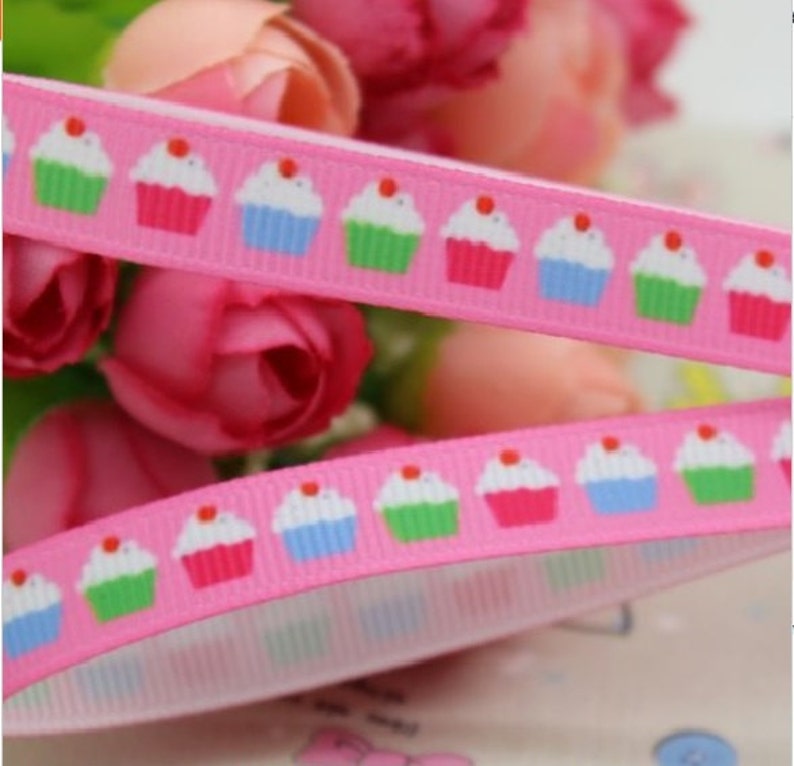 Printed 3/8 Pink Grosgrain Ribbon Colorful Cupcakes - Etsy