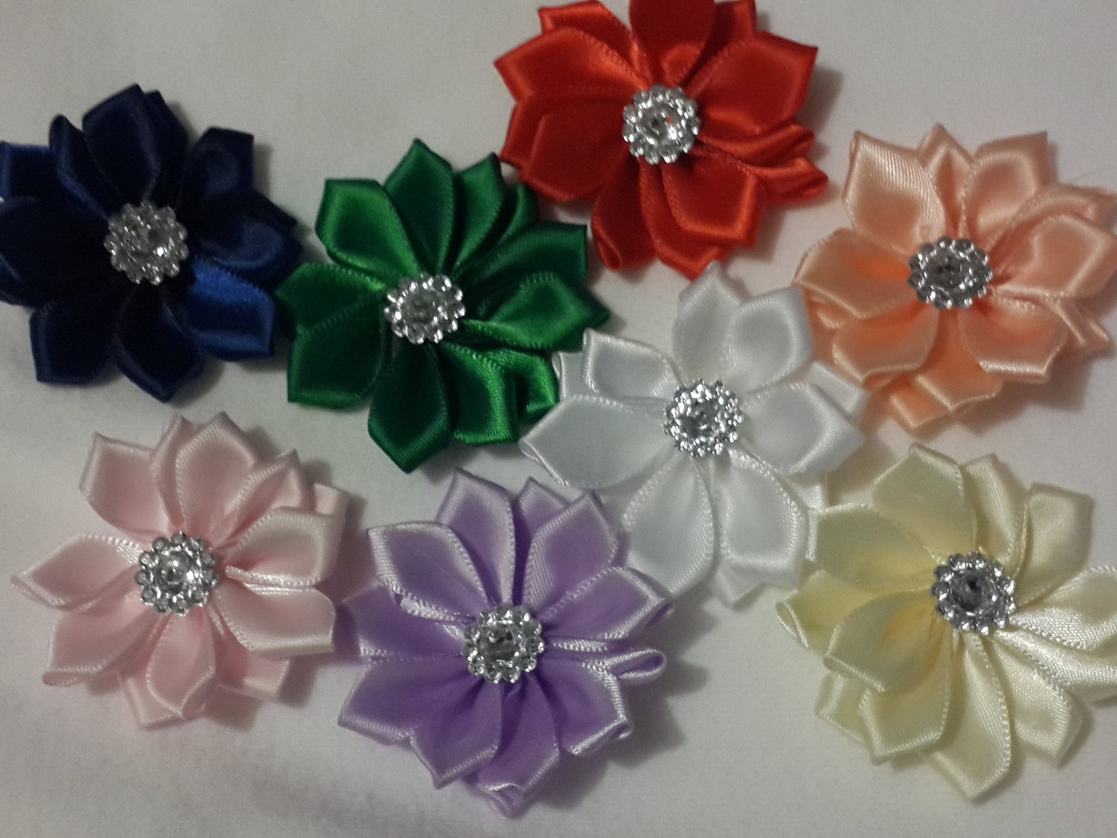 5 Satin Rosettes Acrylic Rhinestone Center 1.8 Spring | Etsy