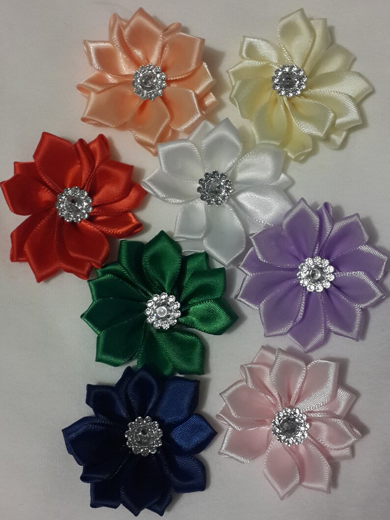5 Satin Rosettes Acrylic Rhinestone Center 1.8 Spring | Etsy