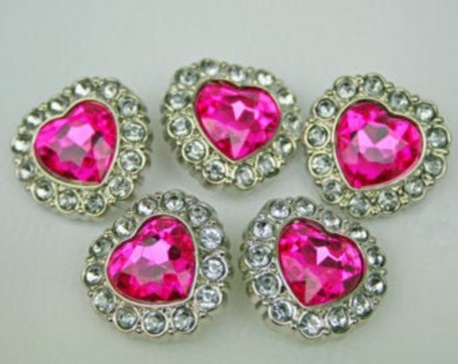 Red/pink/&clear Heart Rhinestone Button W/shank 25mm 1 - Etsy