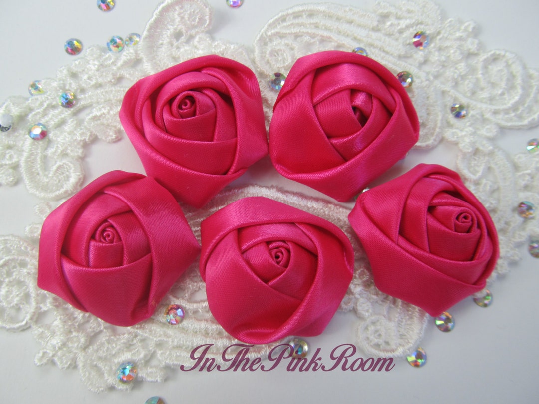1.5 Satin Rosettes HOT PINK Rolled Roses RPP01 - Etsy