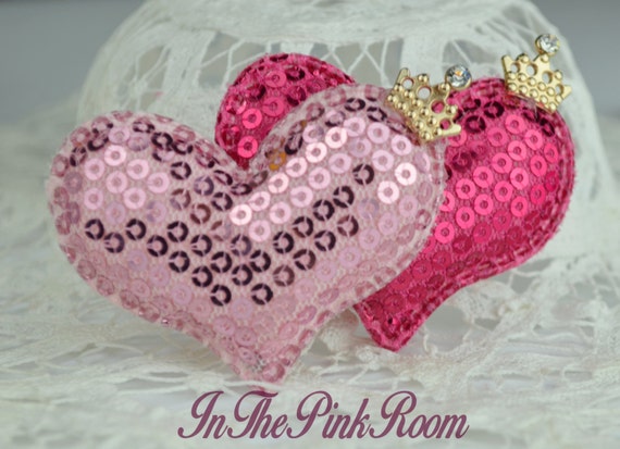 Puffy Sequin Fabric Heart 2 Lt. Pink or Hot Pink or | Etsy