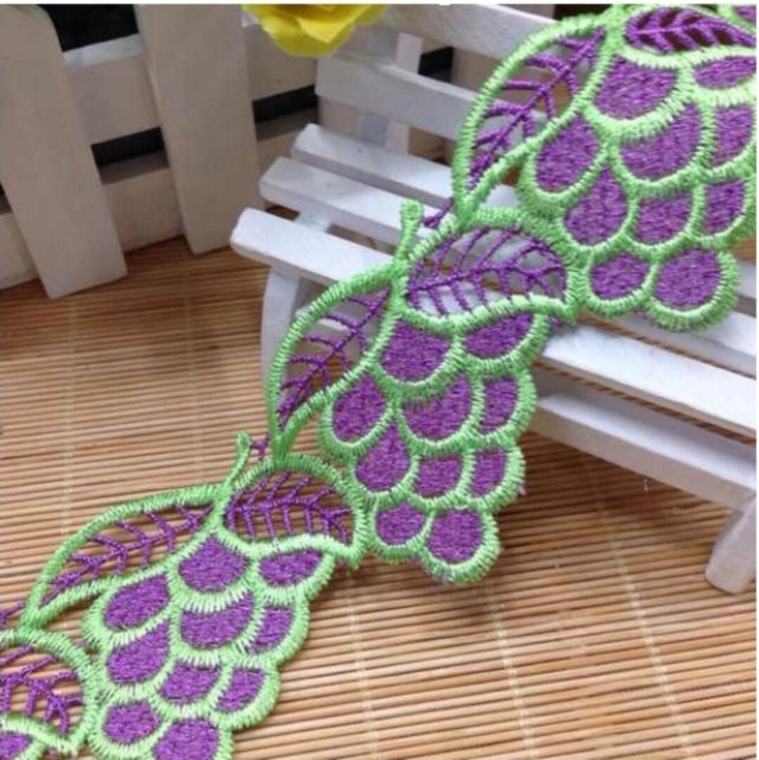 Grape Lace Trim, Tropical Lace Trim, Colorful Embroidered Lace, 1 Yard ...