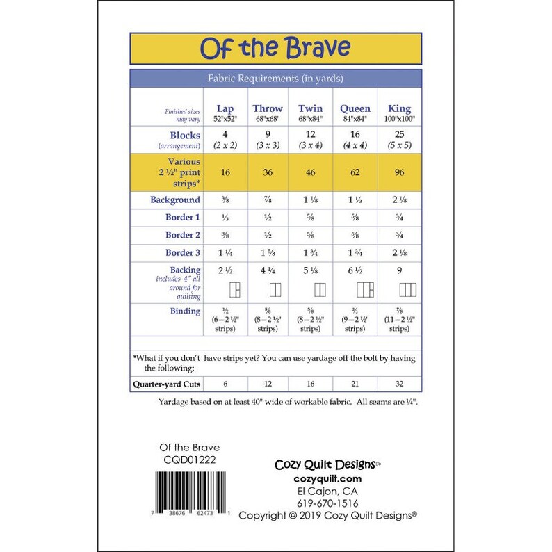 Pattern "of the Brave Quilt" by Cozy Quilt Designs CQD01222 Paper ...