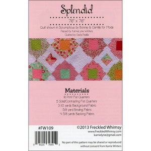 Sale Pattern splendid Quilt Pattern by Karrie Winters FW109 Paper ...