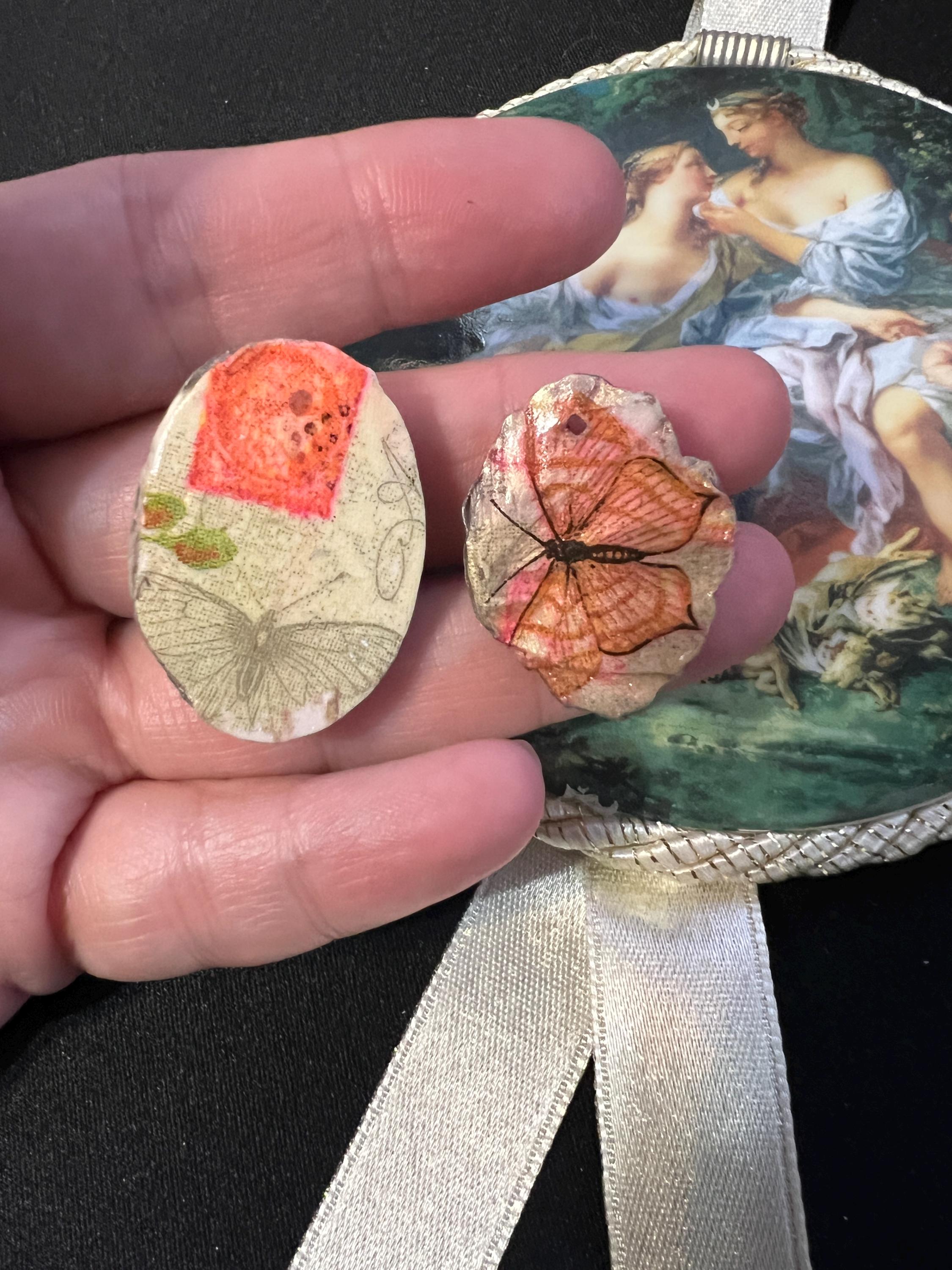 TWO Polymer Clay CAMEOS // Handmade Unique Beads Cameo Pendants CAM01 ...