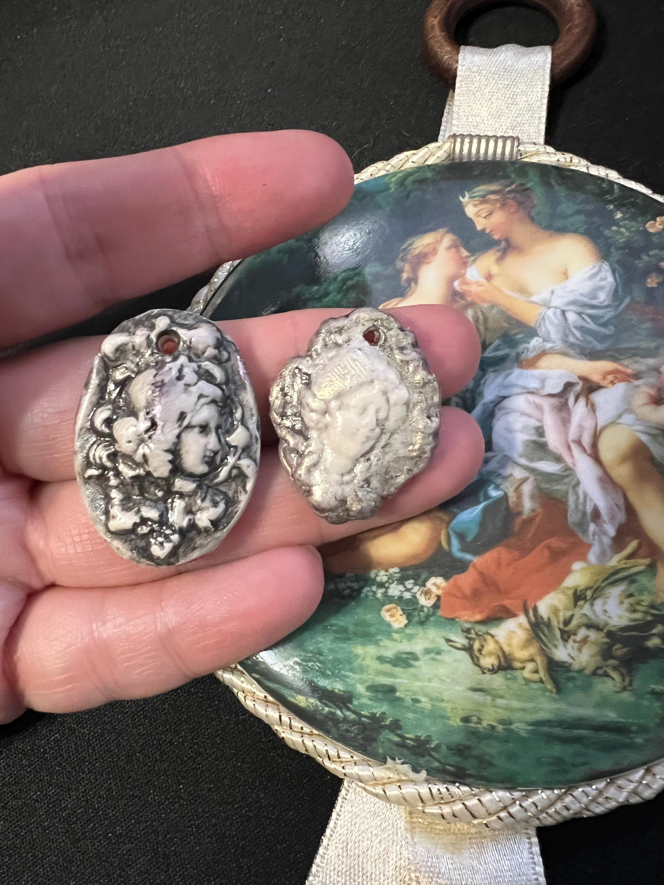 TWO Polymer Clay CAMEOS // Handmade Unique Beads Cameo Pendants CAM01 ...