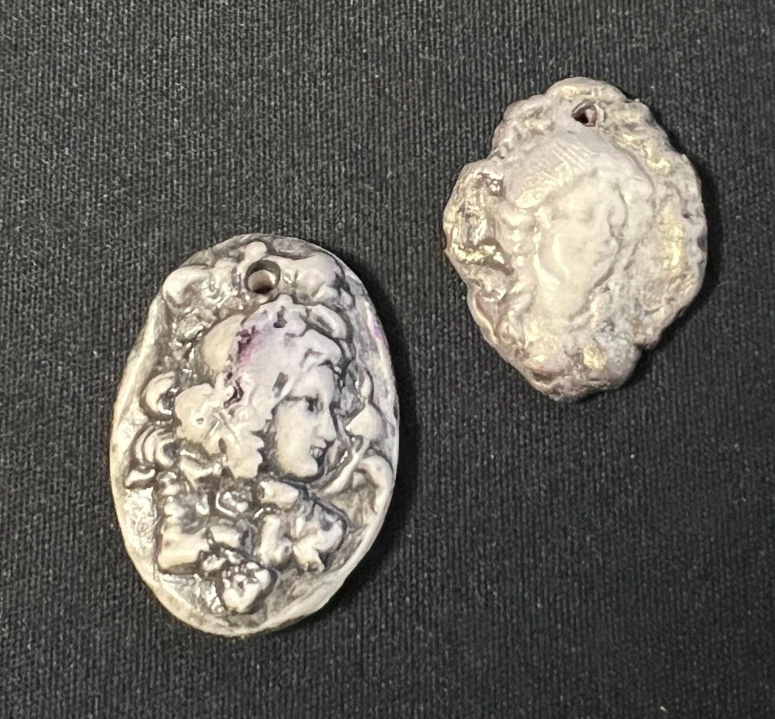 TWO Polymer Clay CAMEOS // Handmade Unique Beads Cameo Pendants CAM01 ...