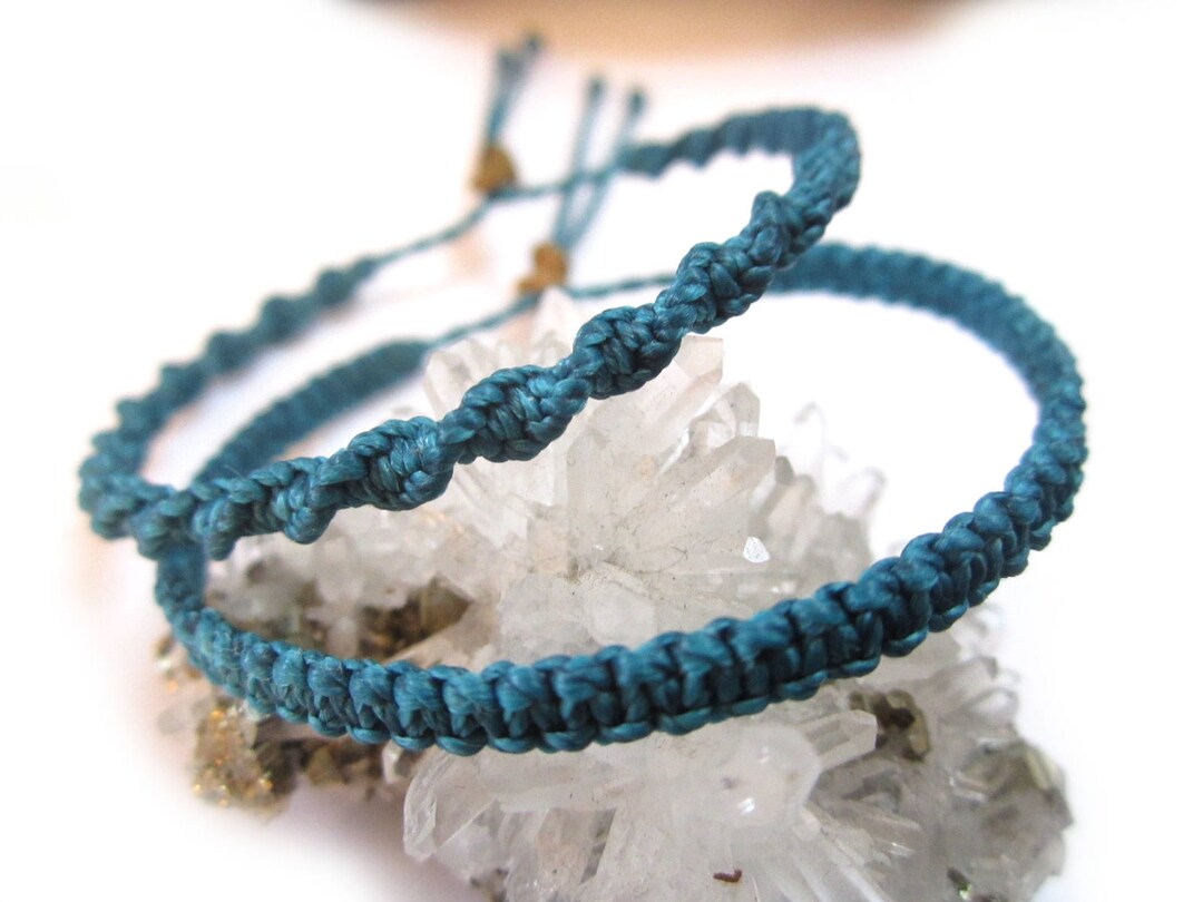 X2 Teal Blue Friendship Bracelets/bohemian/surf/unisex Flat and Spiral ...