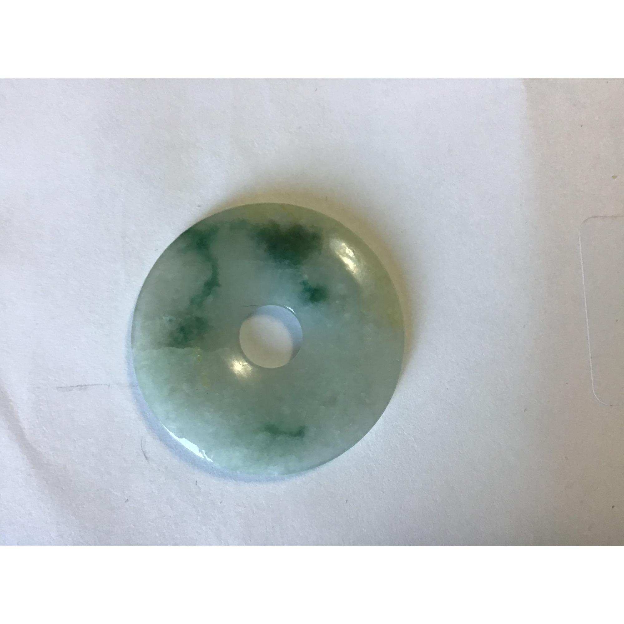 Burmese Jade Circular Disk Amulet With Green & White Hues 1.50 Inch ...
