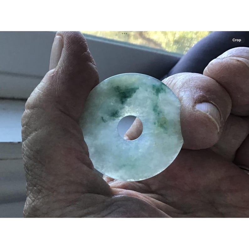 Burmese Jade Circular Disk Amulet With Green & White Hues 1.50 Inch ...
