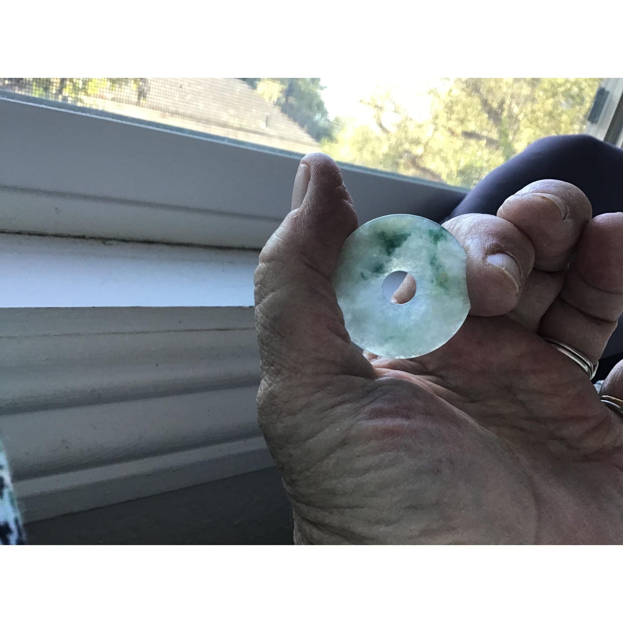 Burmese Jade Circular Disk Amulet With Green & White Hues 1.50 Inch ...