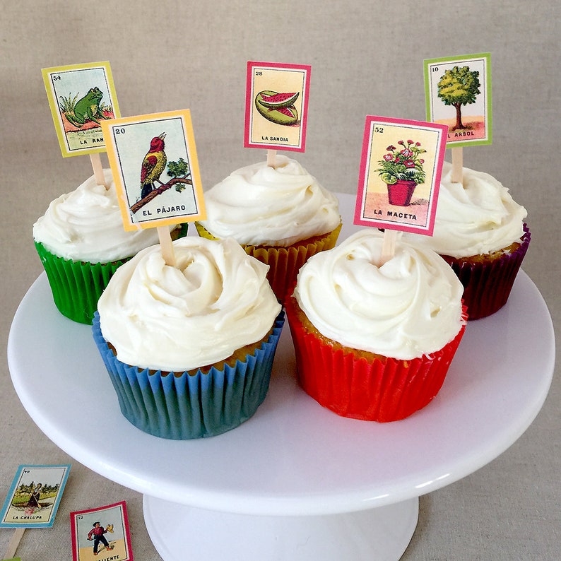 Mexican Loteria Party Decor Cake Picks Dozen Wood Cocktail | Etsy