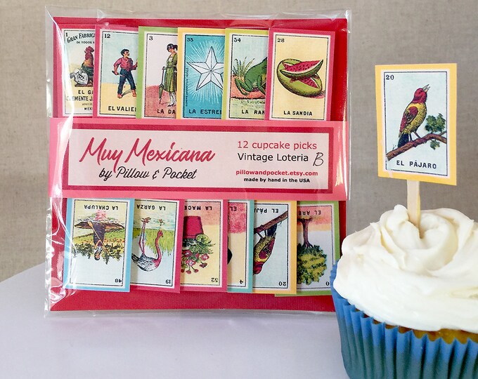 Mexican Loteria Party Decor Cake Picks Dozen Wood Cocktail Sandwich ...