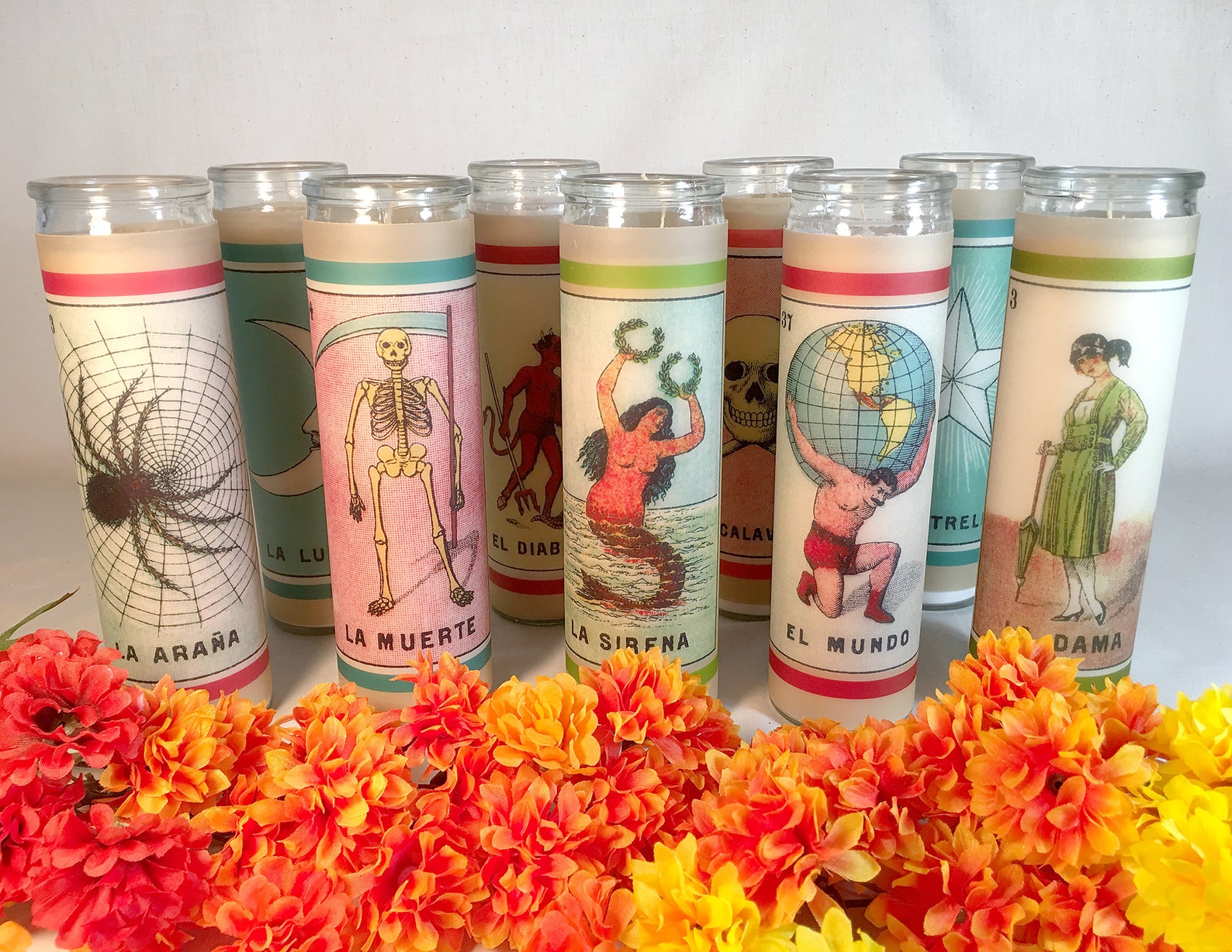 Mexican Loteria Glass Prayer Candles - Mexican Folk Art Design Latin ...