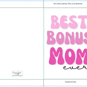 Printable Bonus Mom Card, Printable Card for Mother's Day, Best Bonus ...