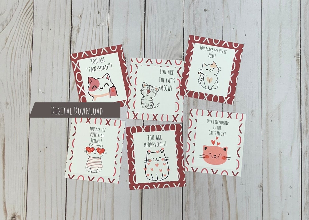 Cat Cards, Cat Valentine, Printable Valentines, Valentines Day Gift ...