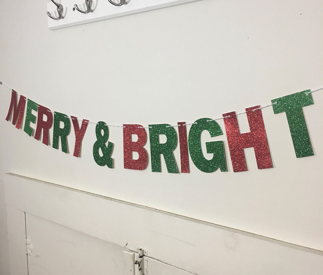 Glitter Christmas Banner, Merry & Bright Holiday Decor - Etsy