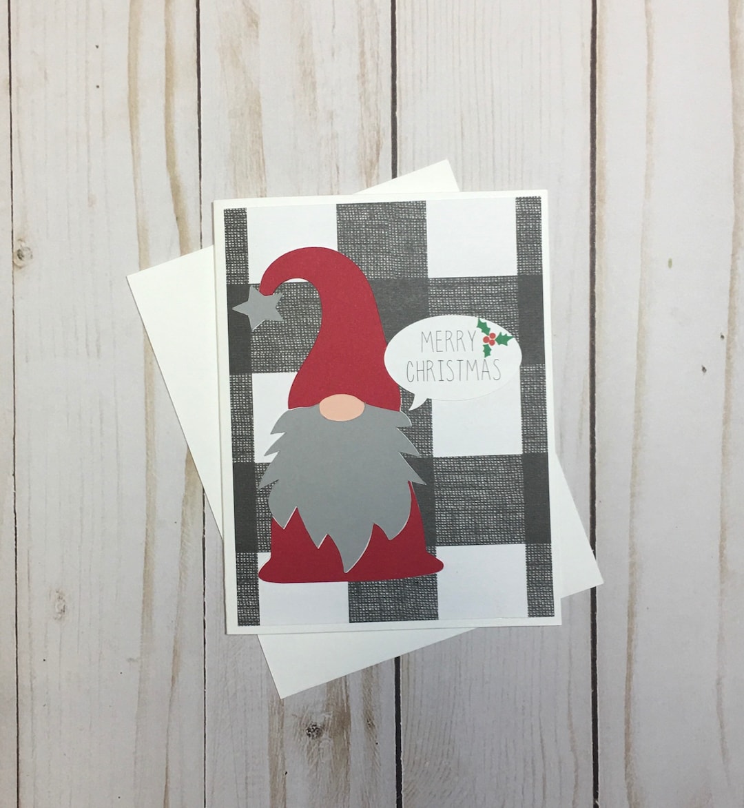 Handmade Gnome Christmas Card, Black and White Plaid Greeting Card ...