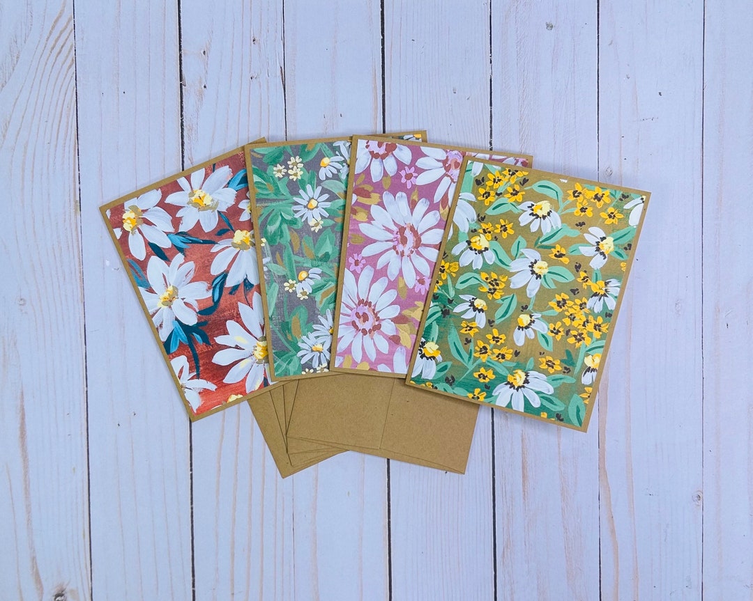 Daisy Note Card Set: Handmade Floral Greeting Cards With Kraft ...