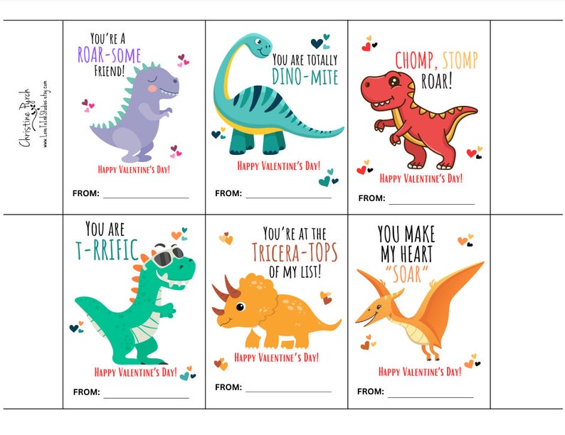 Dinosaur Valentine Cards for Kids: Class Valentines (digital Download ...