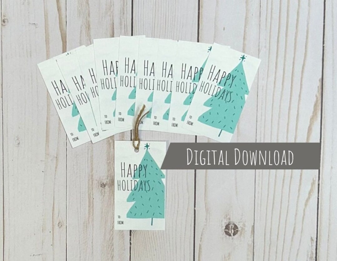 Happy Holidays Gift Tags, Printable Christmas Tree Tags (digital ...