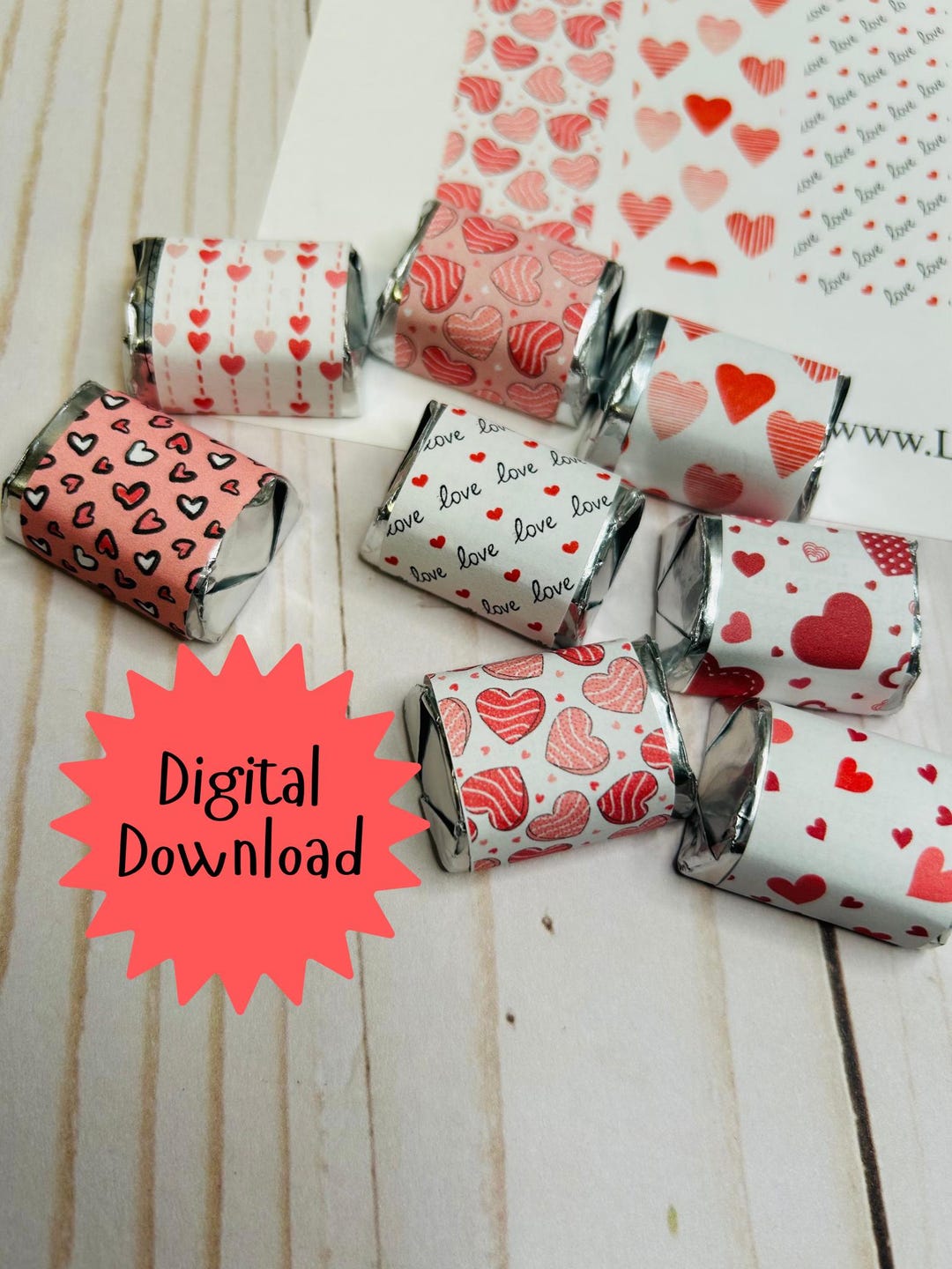 Heart Candy Wrapper Stickers: Valentine, Engagement, Baby Shower ...
