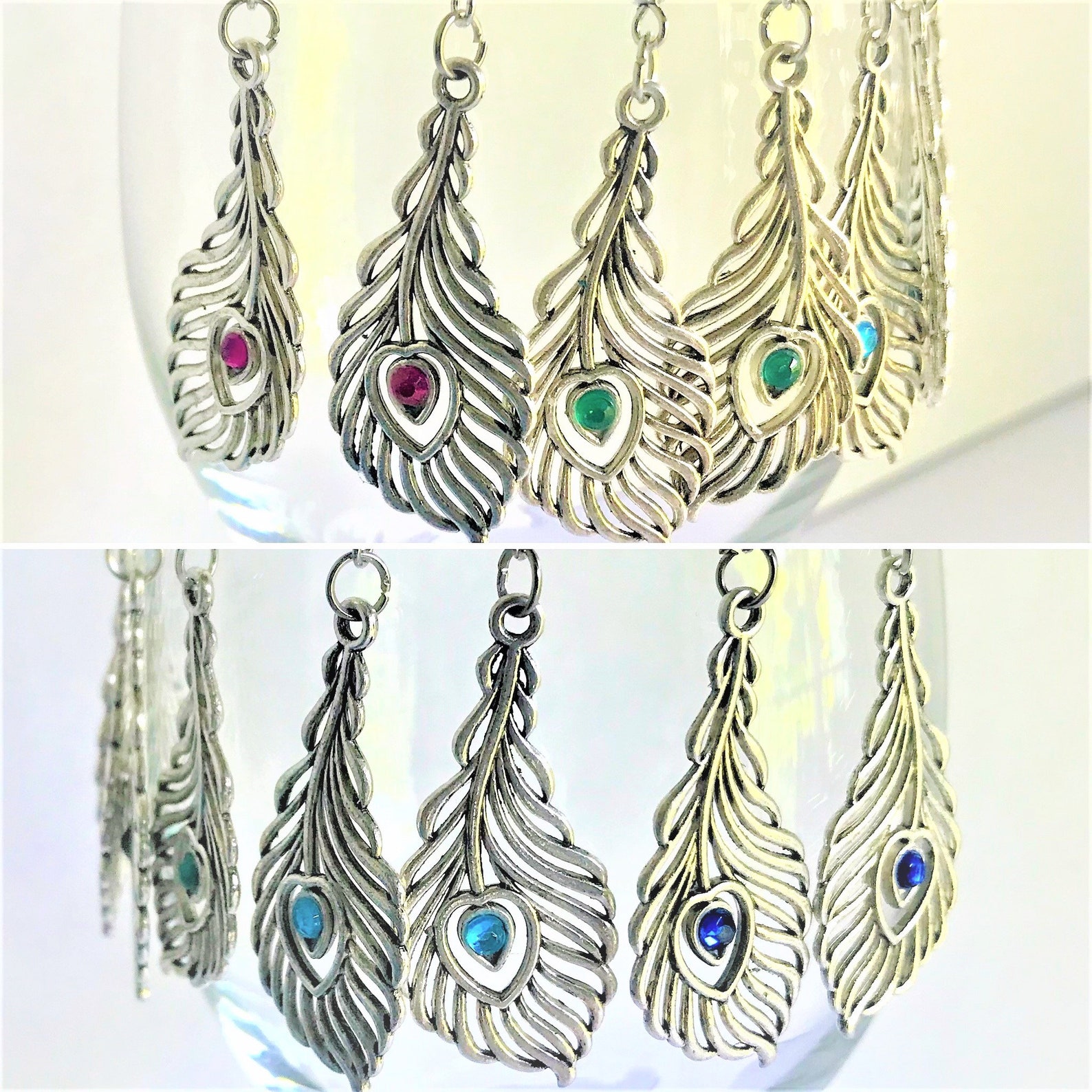 Silver Peacock Feather Charm Earrings | Etsy