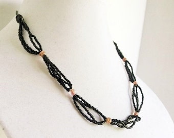 Black Beaded Necklace Long Statement Necklace African Bead - Etsy