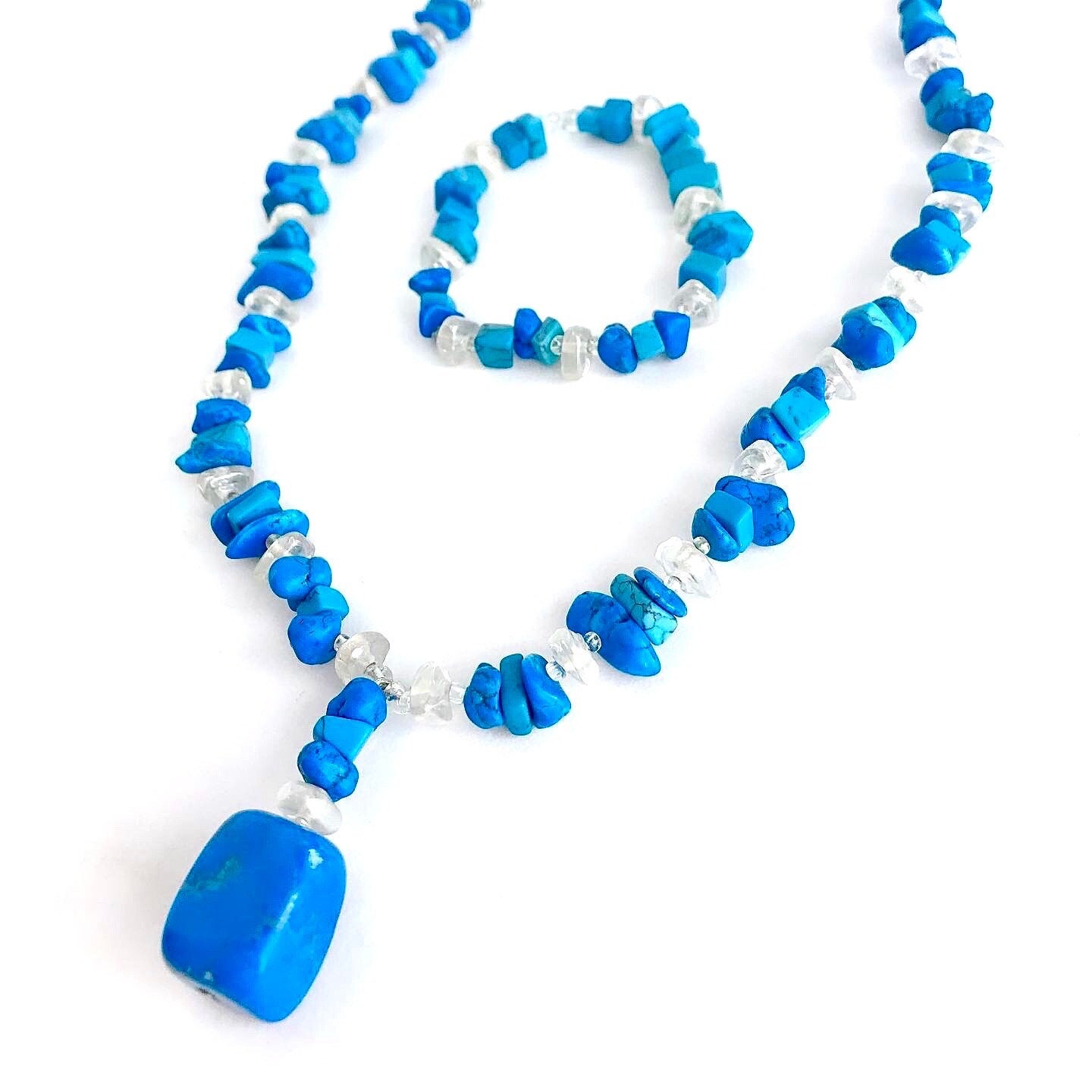 Turquoise & Crystals Beaded Jewelry Set - Etsy
