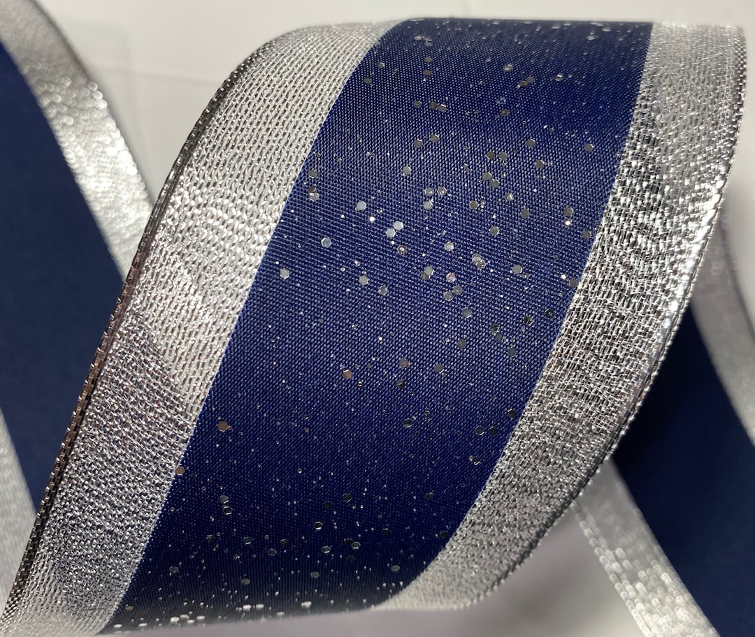 5 Yards of 2 1/2 Inch Starry Night Ribbon, Midnight Blue and Silver ...
