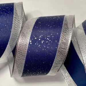 5 Yards of 2 1/2 Inch Starry Night Ribbon, Midnight Blue and Silver ...