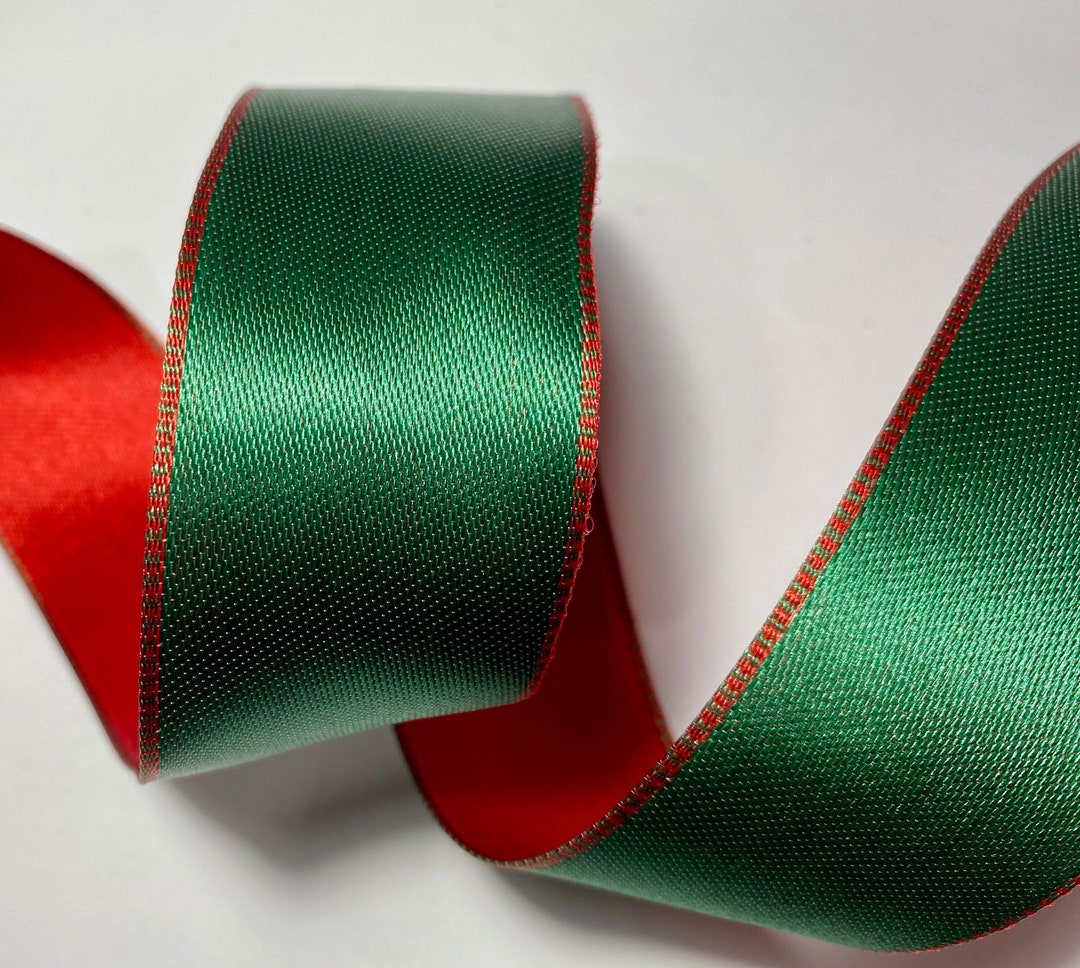 5 Yards 1 1/2 Inch Wide High Quality Double Sided Green and Red Wired ...