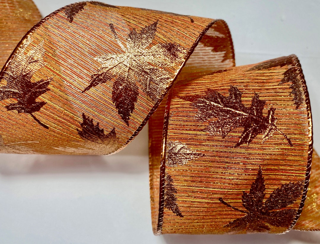 5 Yards 2 1/2 Inch Wide High Quality Fall Leaves With Metallic Accent ...