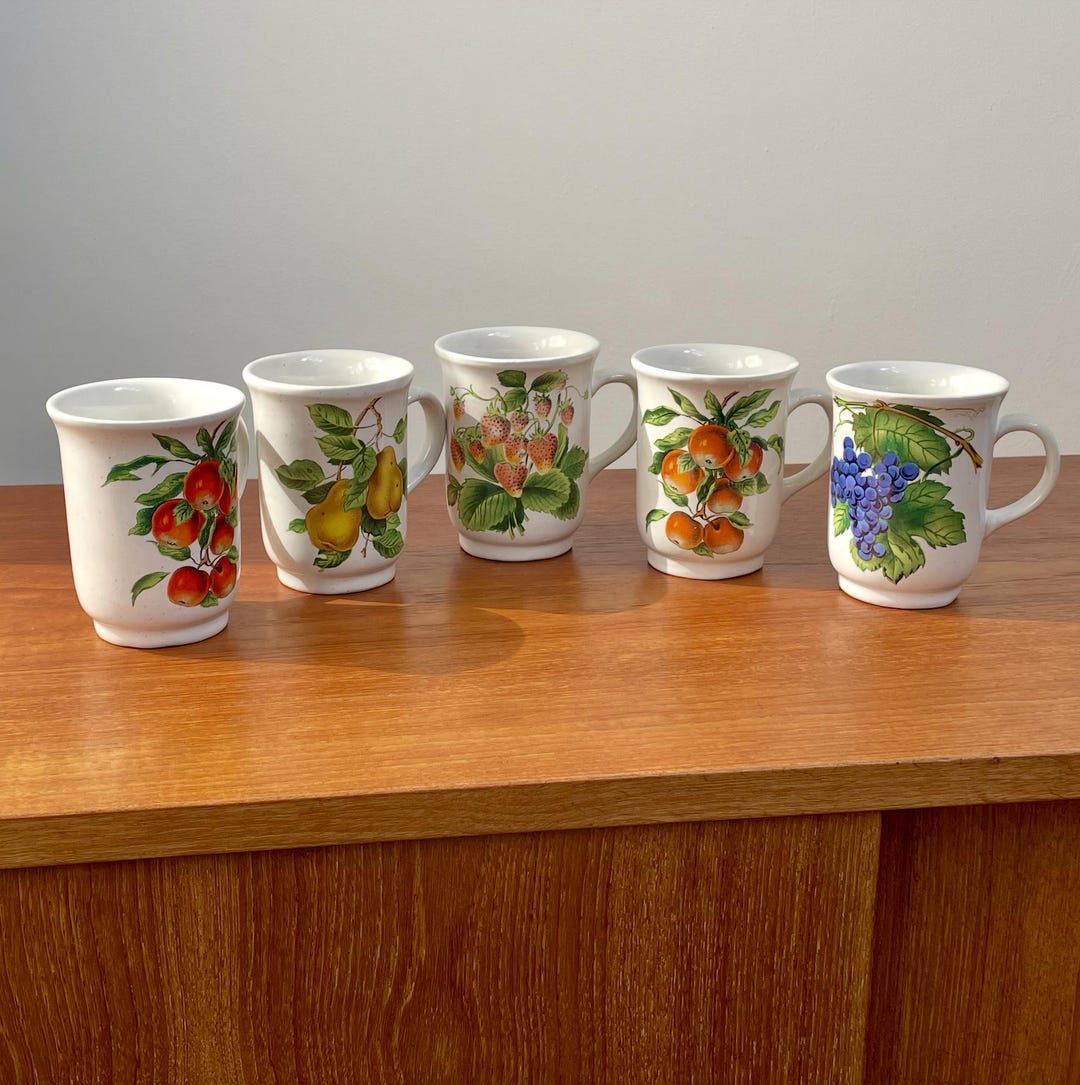 Set of 5 Vintage Fruit-themed Ceramic Mugs - Etsy