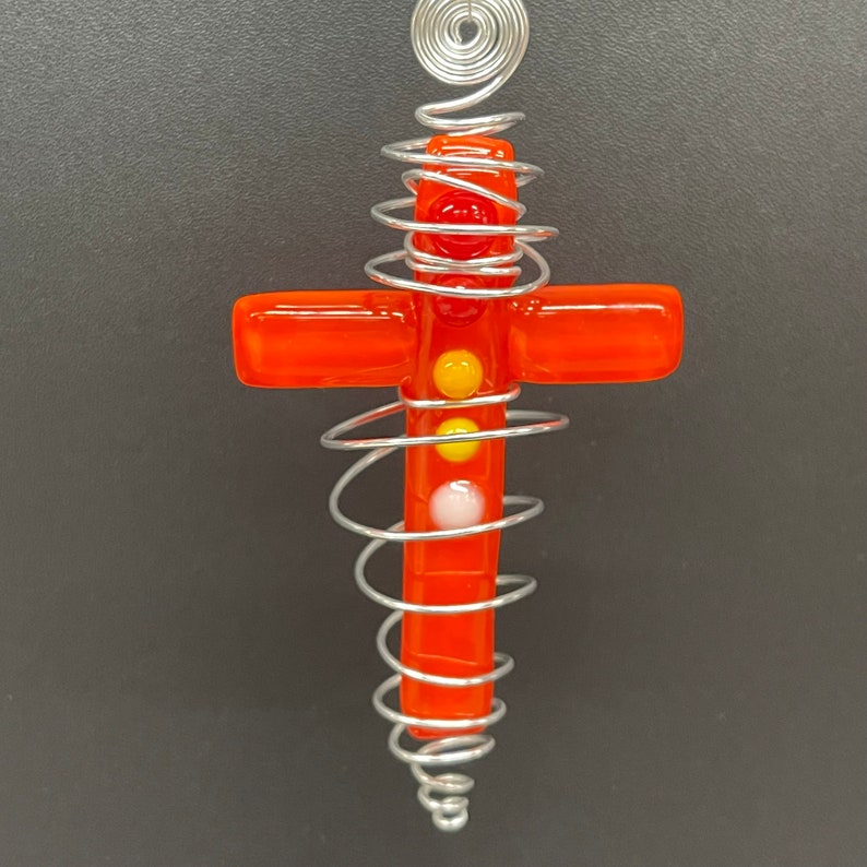 Fused Glass Cross Hanging Art Glass Cross Rearview Mirror - Etsy