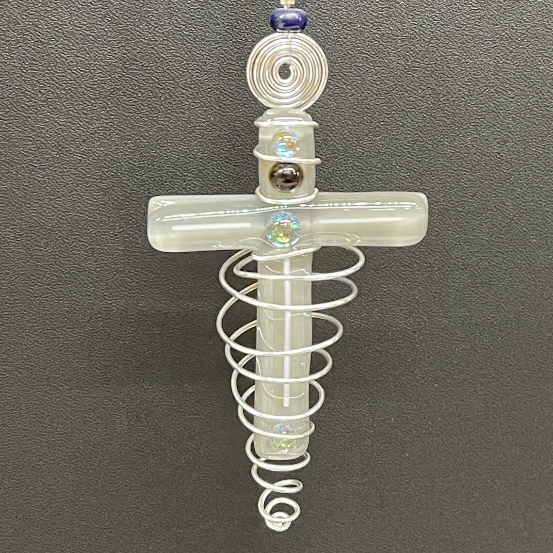 Fused Glass Cross, Hanging Art Glass Cross, Rearview Mirror Cross, Sun ...