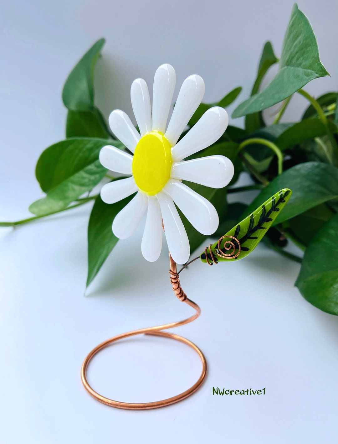Glass Daisy Flower, White Art Fused Glass Flower, Art Glass Flower - Etsy