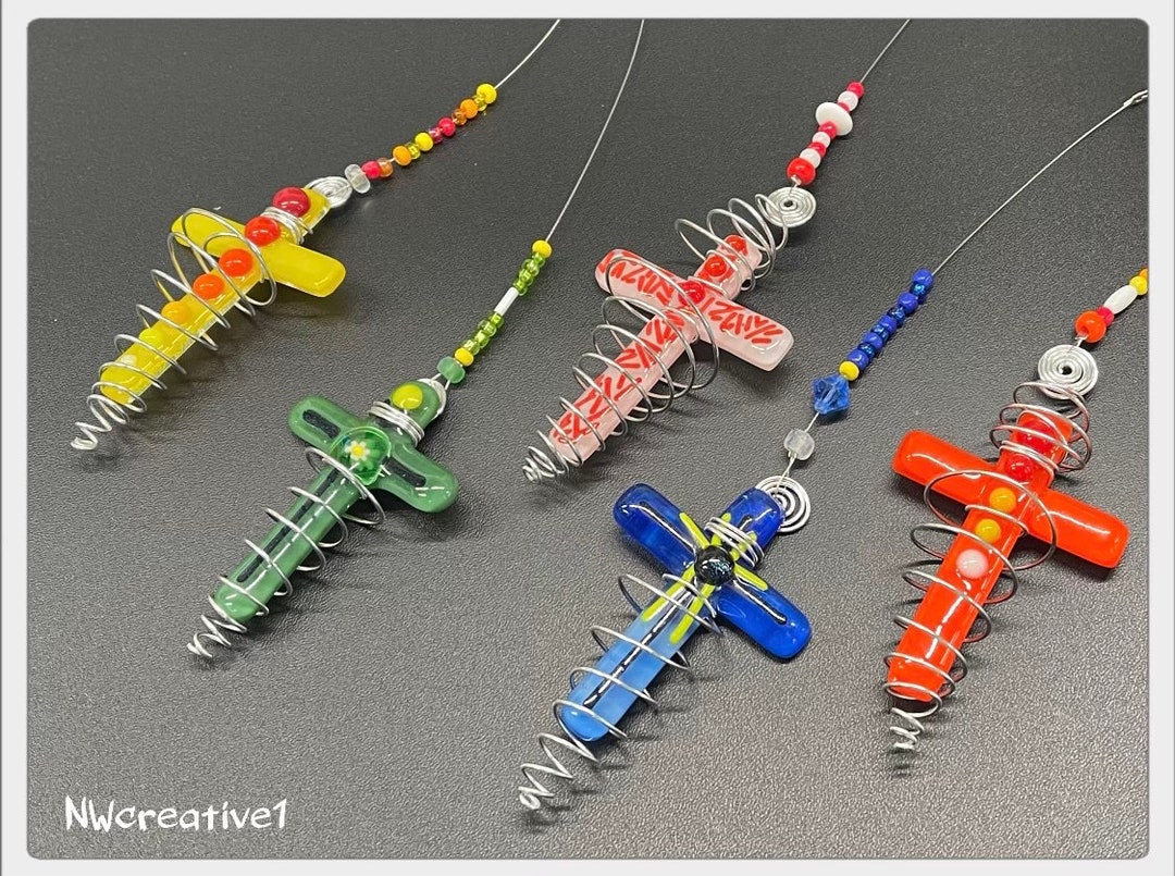 Fused Glass Cross, Hanging Art Glass Cross, Handmade Glass Rearview ...