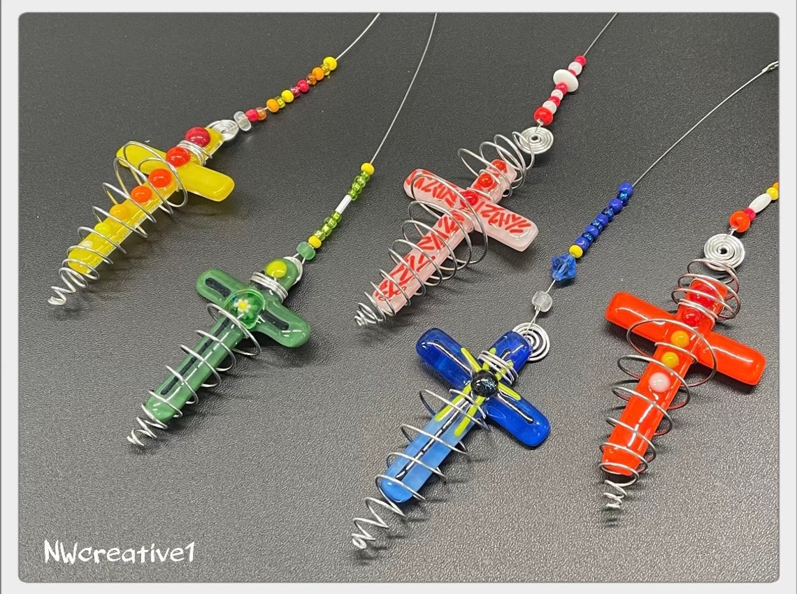 Fused Glass Cross Hanging Art Glass Cross Rearview Mirror - Etsy
