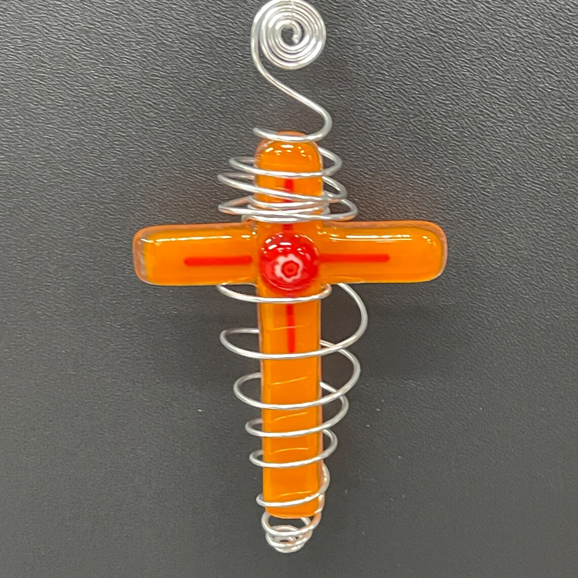 Fused Glass Cross, Hanging Art Glass Cross, Rearview Mirror Cross, Sun ...
