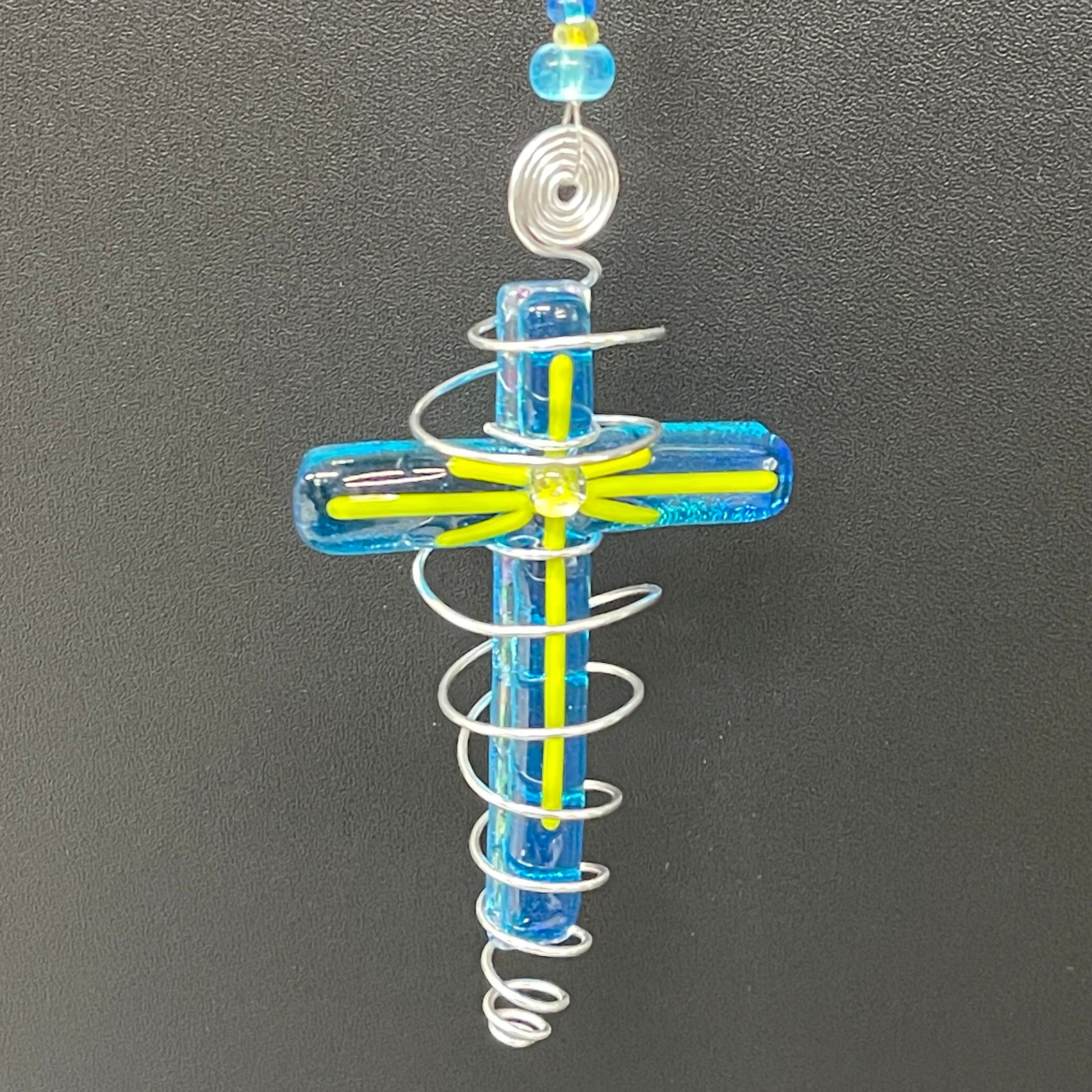 Fused Glass Cross, Hanging Art Glass Cross, Rearview Mirror Cross, Sun ...