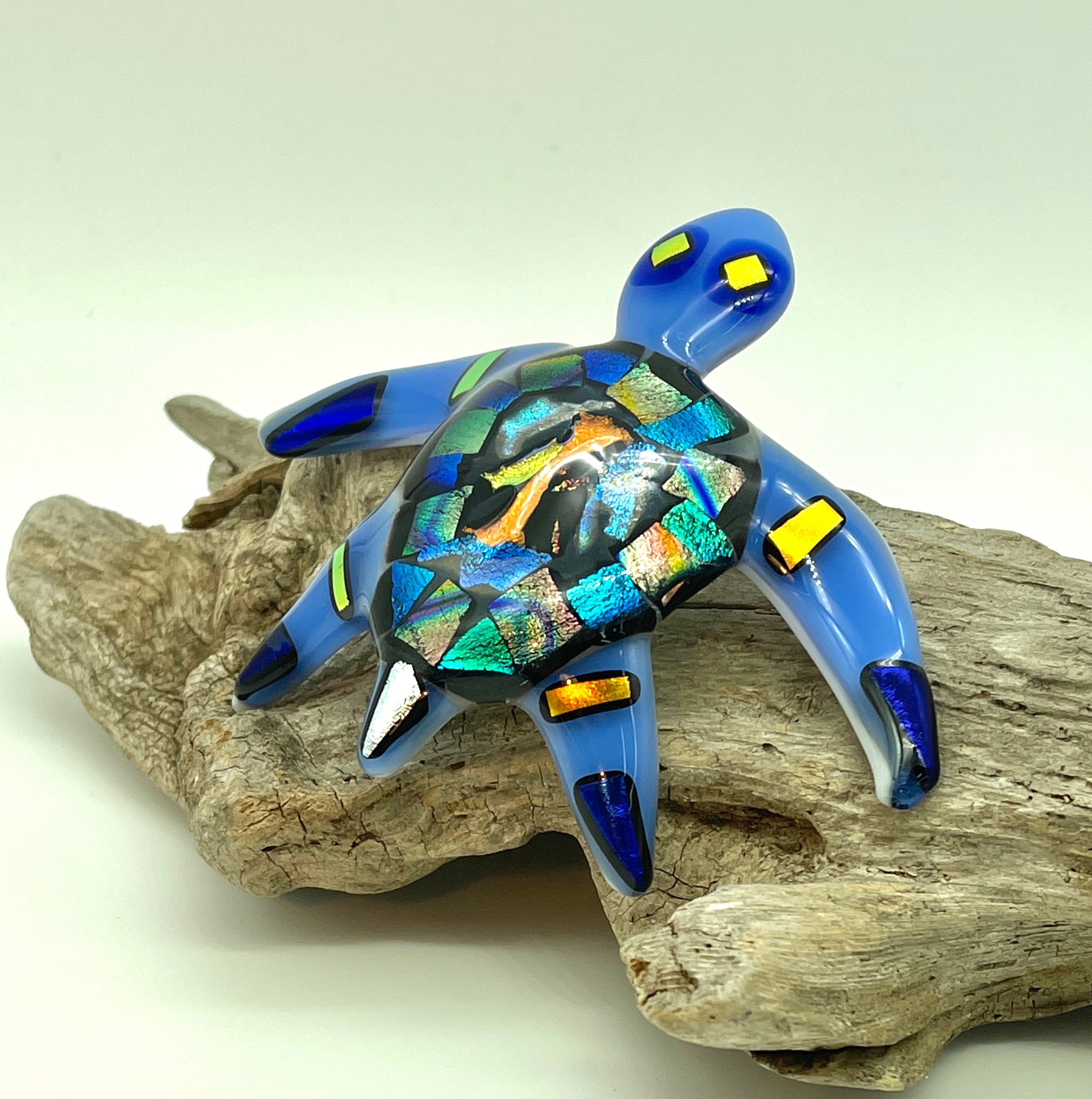 Glass Turtle, Blue Colorful Fused Glass Turtle, Handmade Glass Turtle ...