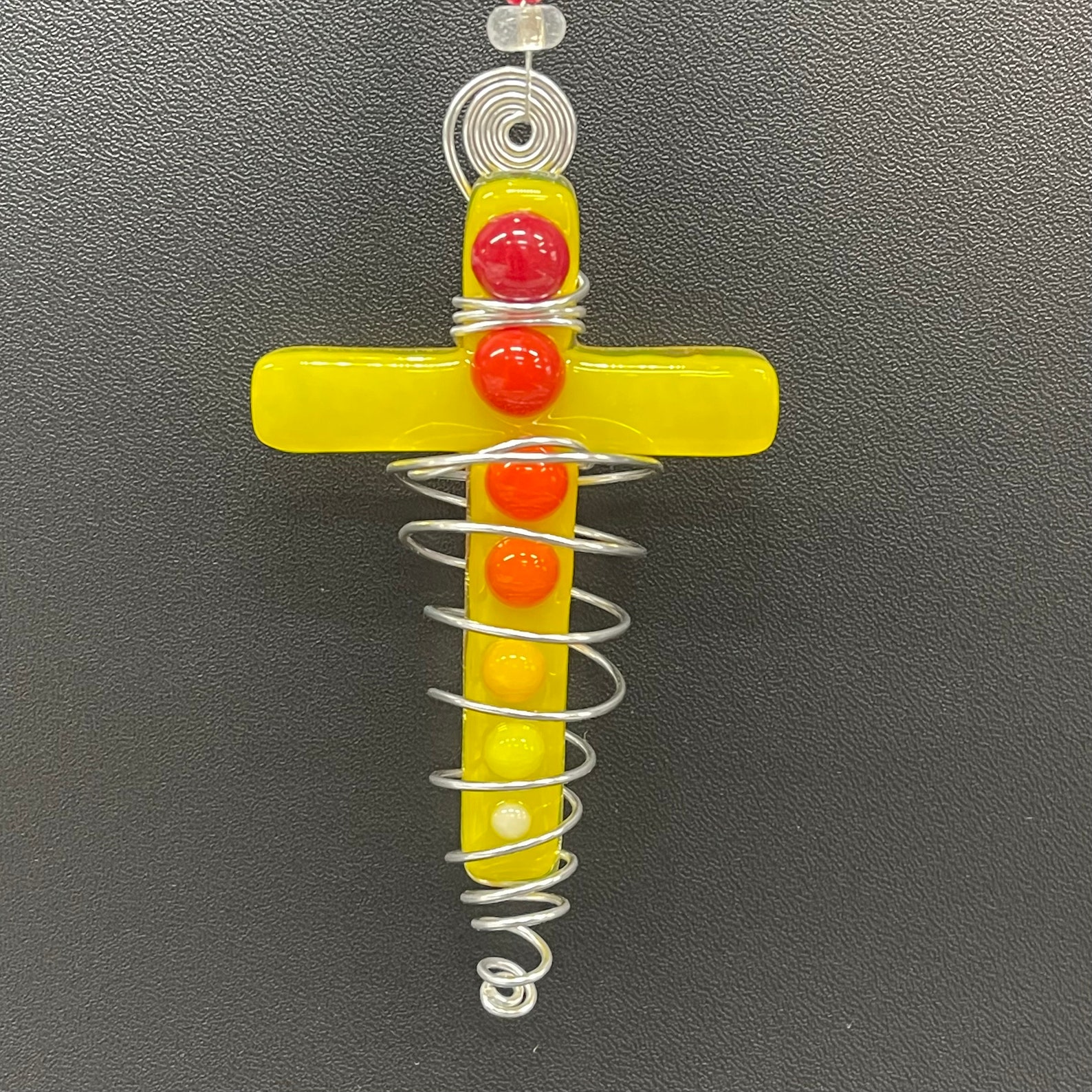 Fused Glass Cross Hanging Art Glass Cross Rearview Mirror Etsy