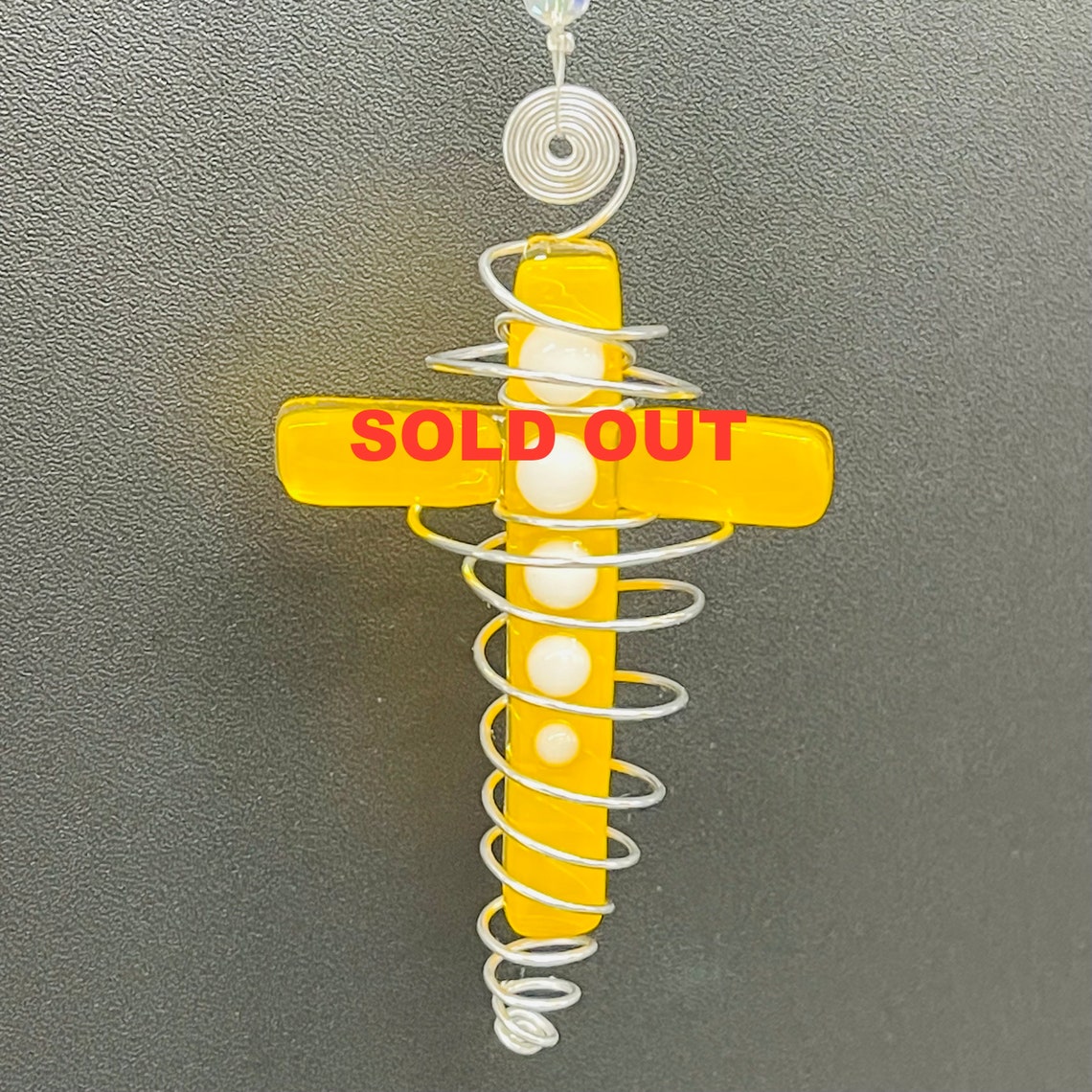 Fused Glass Cross, Hanging Art Glass Cross, Rearview Mirror Cross, Sun ...